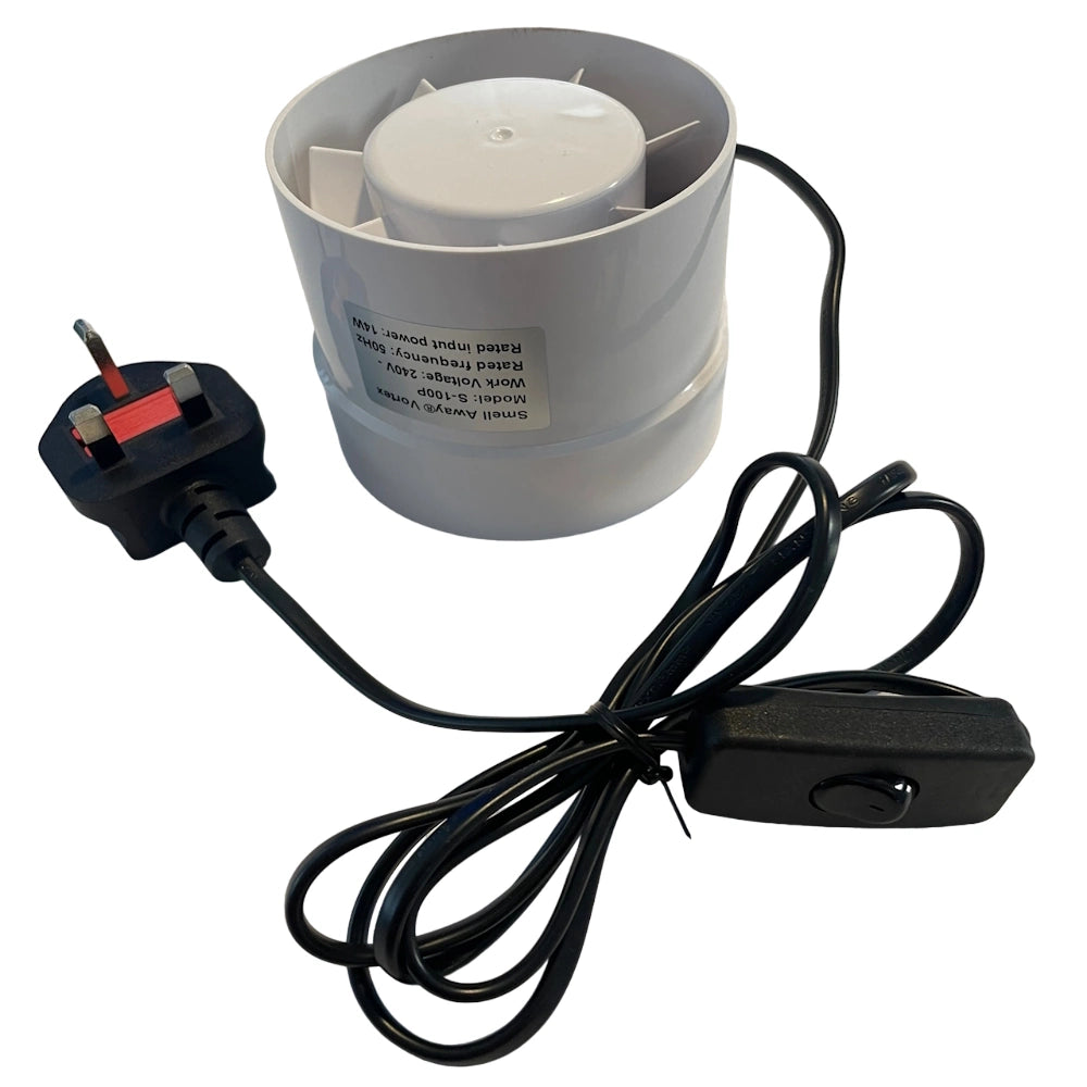 Smell Away® Vortex 100mm Inline Fan With Switch, 240 Volt, 14 Watts.